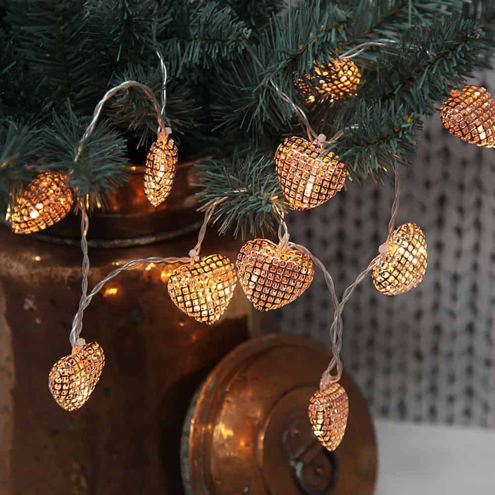 Batteridriven Ljusslinga rutnäthjärtan med timer koppar - Prylgrossen